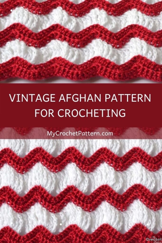 Vintage afghan crochet pattern with red and white stripes ...
