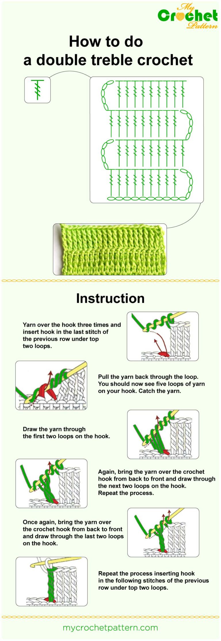 How to do a double treble crochet | Mycrochetpattern