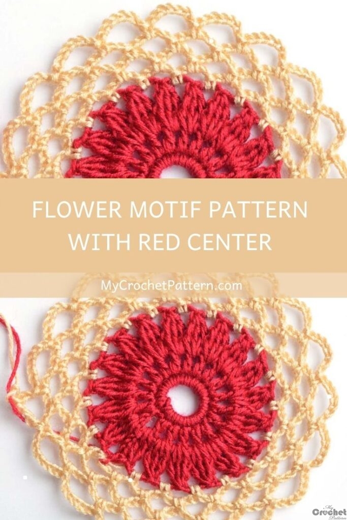 Flower motif pattern with red center - MyCrochetPattern