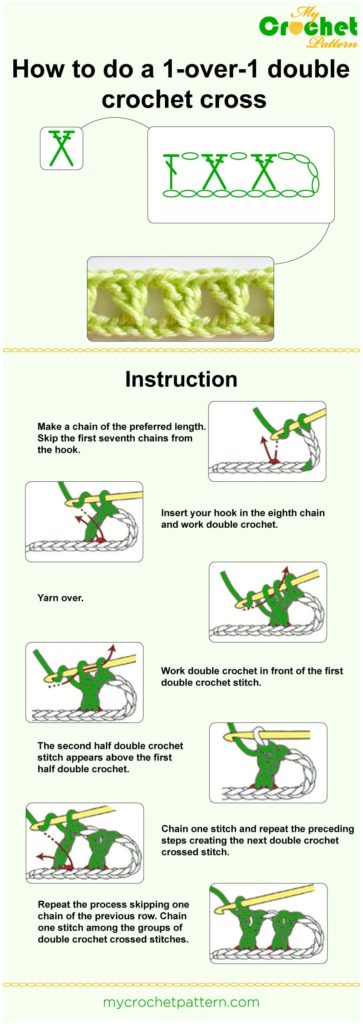 1-over-1 double crochet cross tutorial | Mycrochetpattern