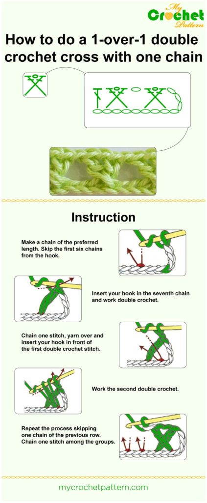 1-over-1 double crochet cross with one chain tutorial | Mycrochetpattern