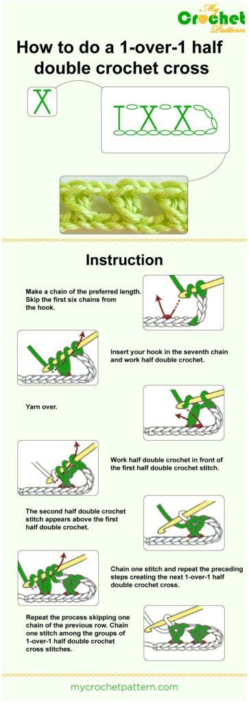 1-over-1 half double crochet cross tutorial | Mycrochetpattern