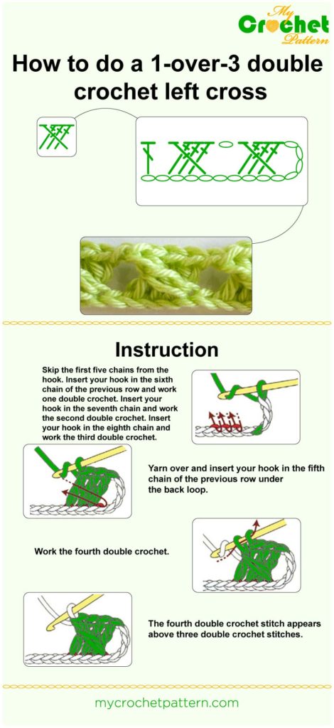1-over-3 double crochet left cross tutorial | Mycrochetpattern