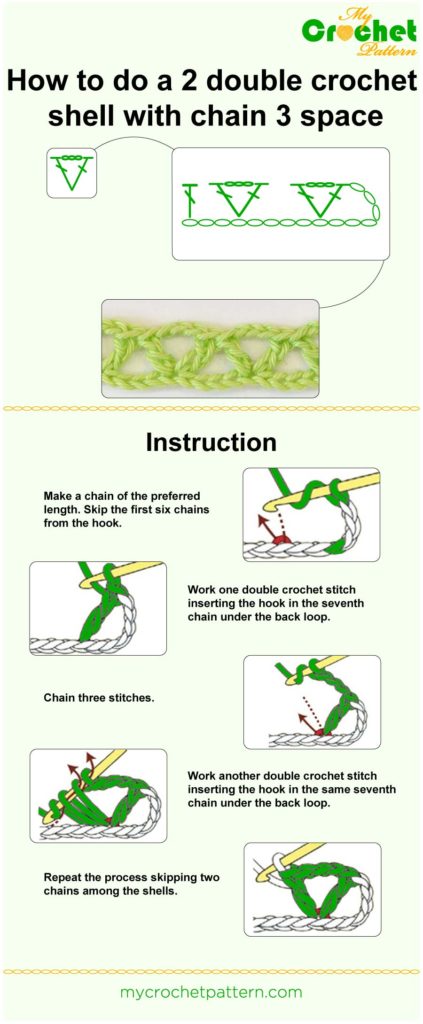 2 double crochet shell with chain three space tutorial | Mycrochetpattern