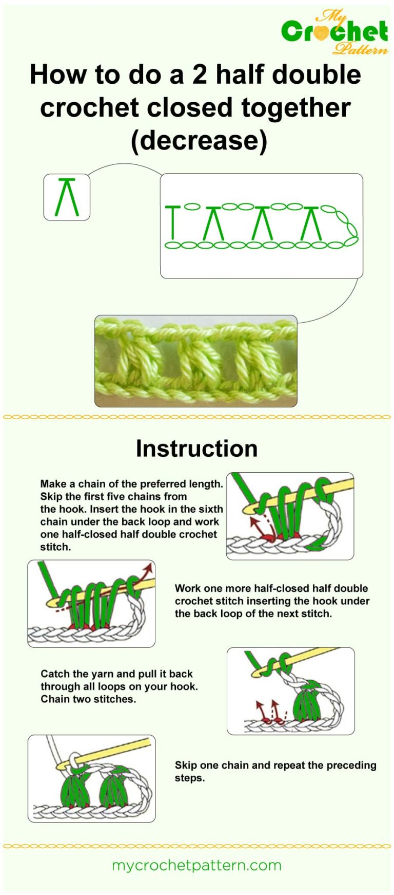 2 half double crochet closed together tutorial | Mycrochetpattern
