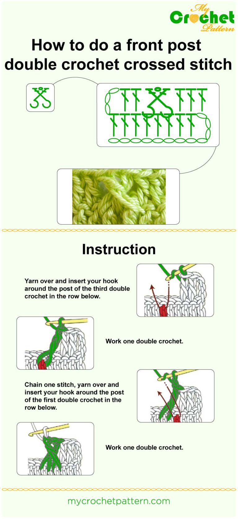 Front post double crochet crossed tutorial | Mycrochetpattern