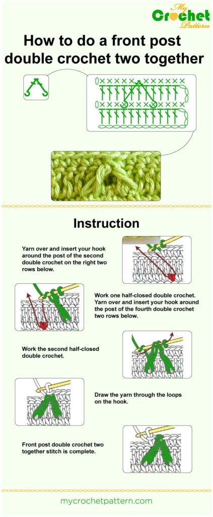 Front post double crochet two together tutorial | Mycrochetpattern