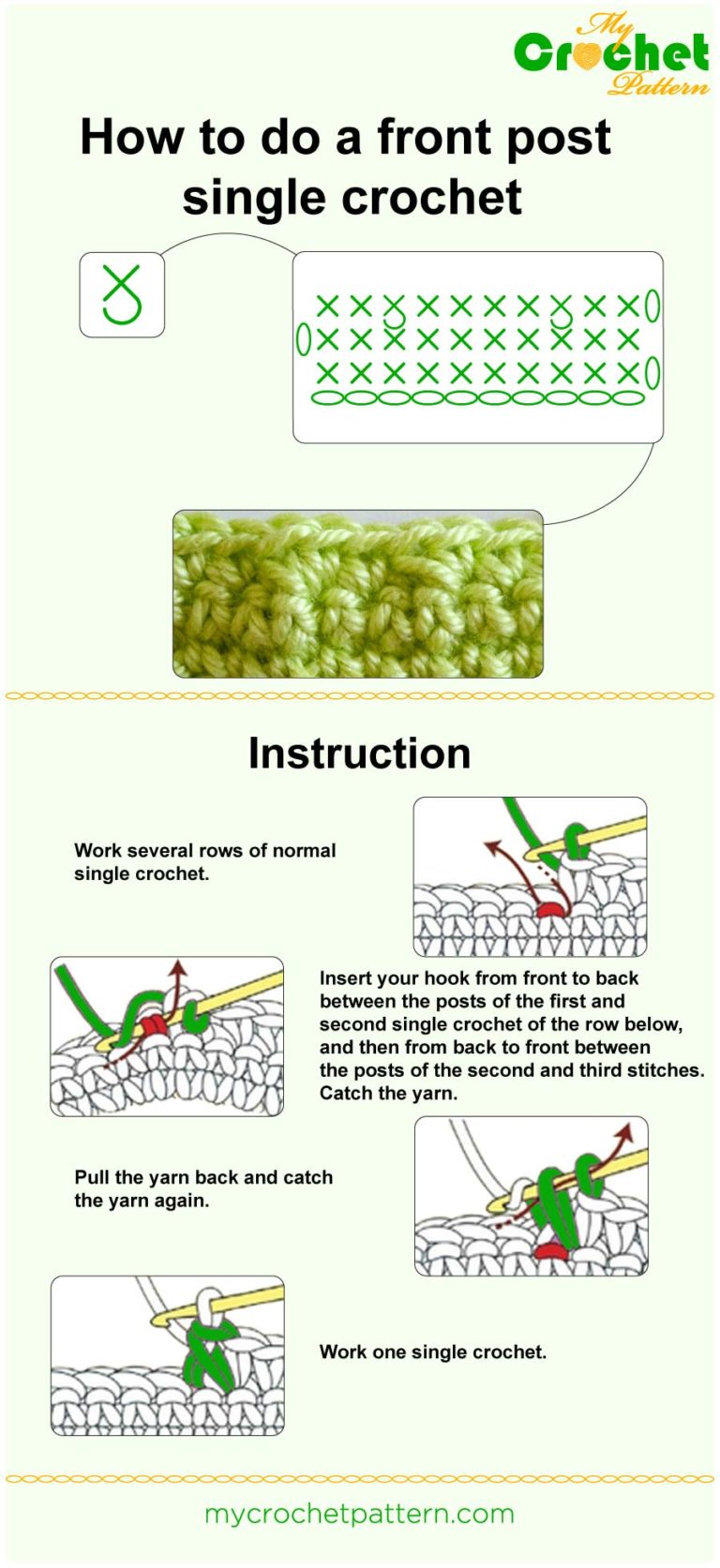 Front post single crochet tutorial | Mycrochetpattern