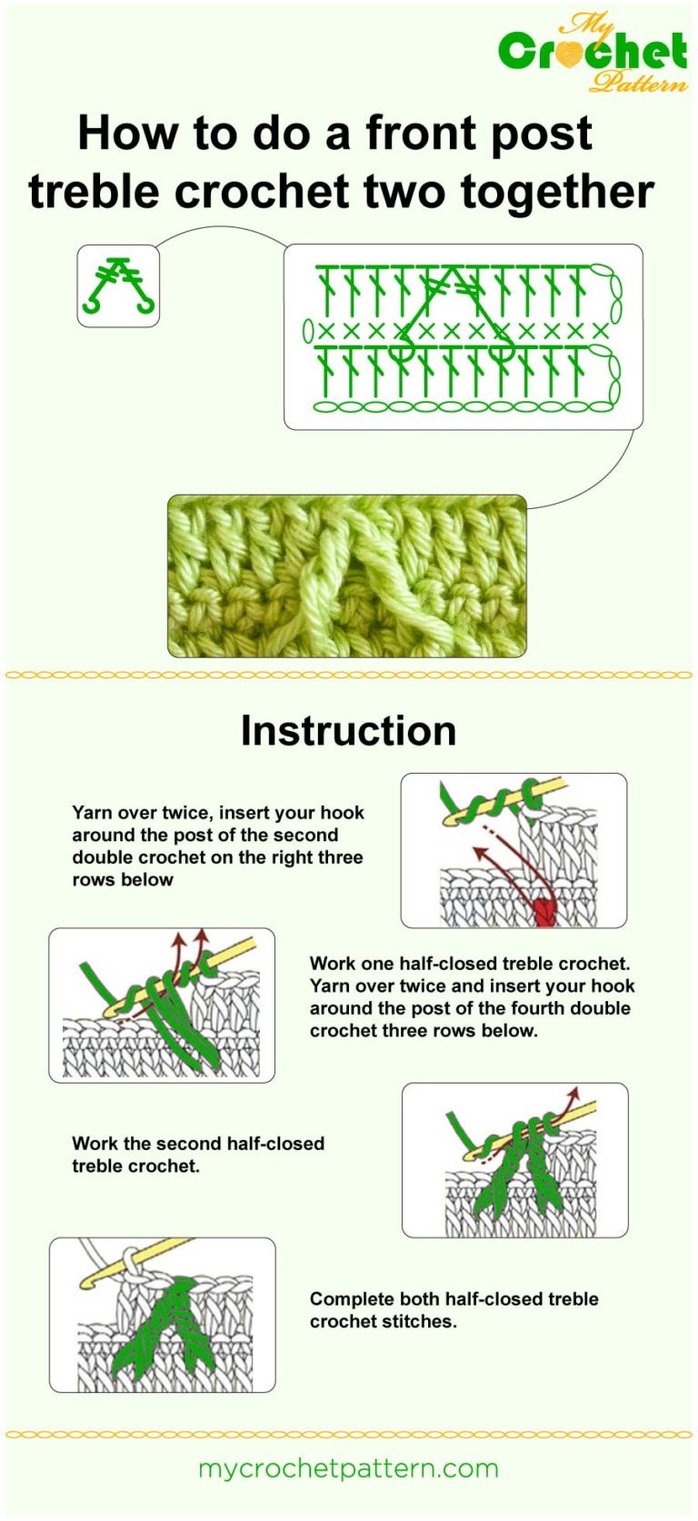 Front post treble crochet two together tutorial | Mycrochetpattern