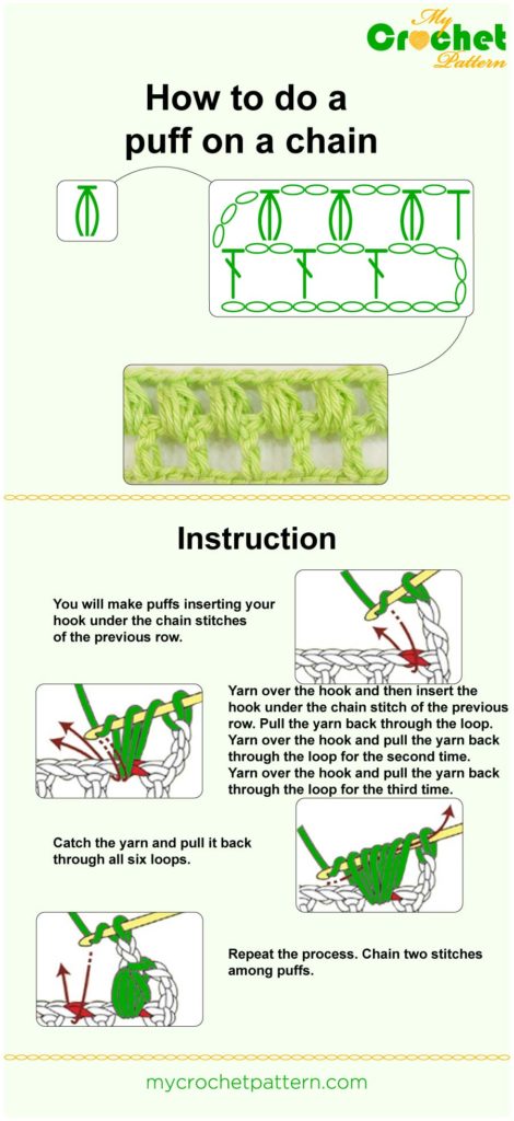 Puff on a chain tutorial | Mycrochetpattern