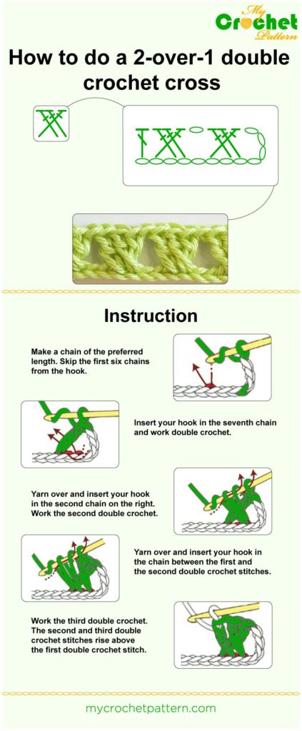 2-over-1 double crochet cross tutorial | Mycrochetpattern