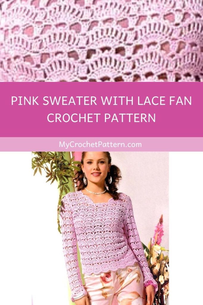 Pink sweater with lace fan crochet pattern - MyCrochetPattern