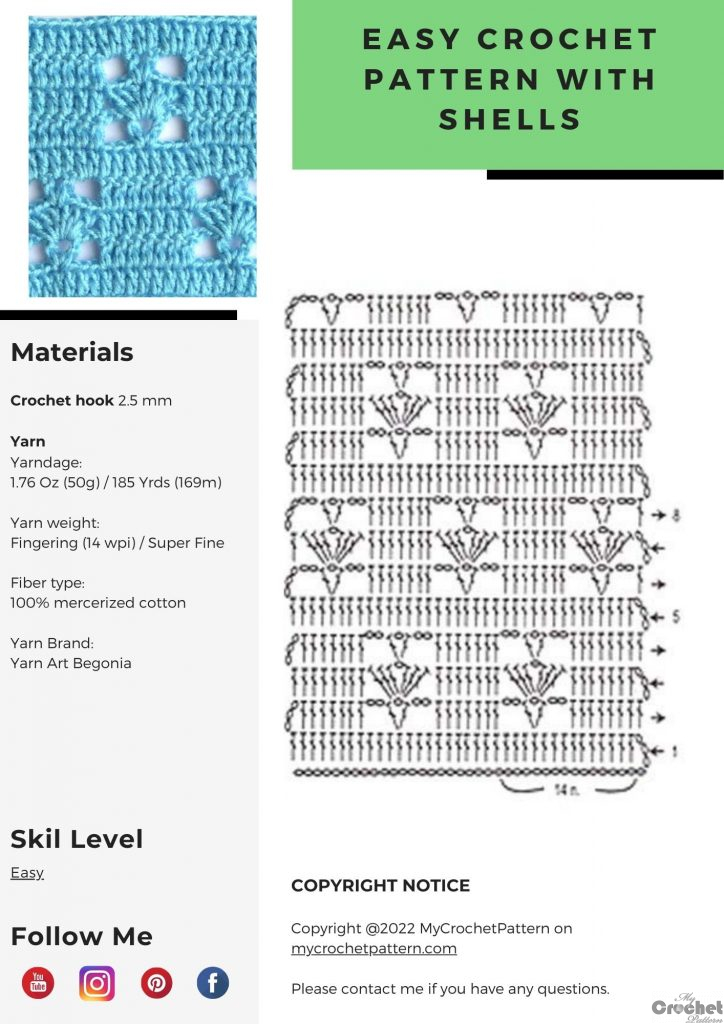 Easy crochet pattern with shells - MyCrochetPattern