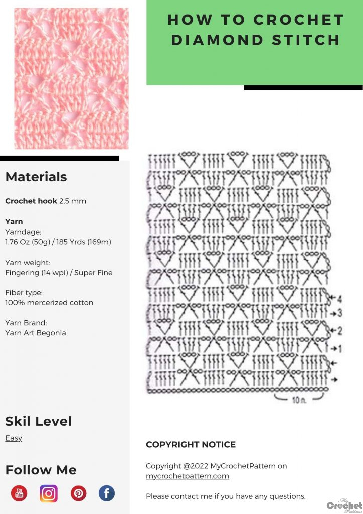 How to crochet diamond stitch - MyCrochetPattern