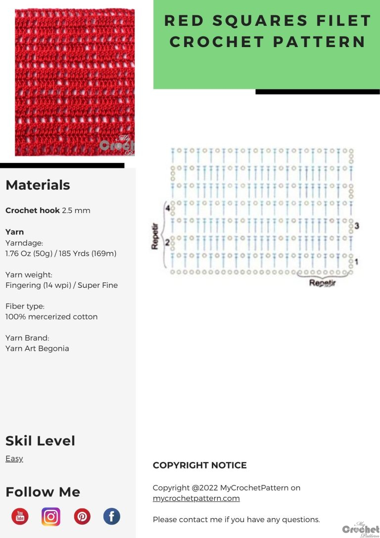 Red squares filet crochet pattern | Mycrochetpattern