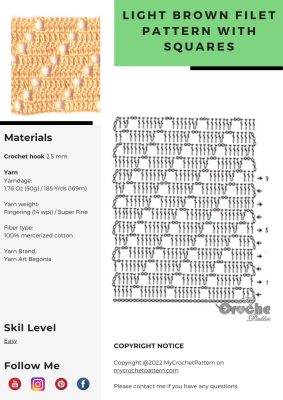 Light brown filet pattern with squares | Mycrochetpattern